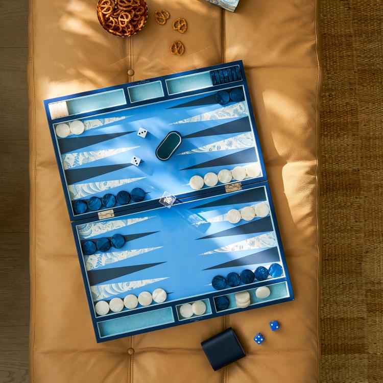 Blue Lacquer Backgammon Set | Blue & White Luxury Backgammon Set ...
